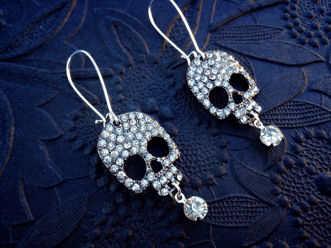 Pave Rhinestone Skulls in Black Metal With Vintage Rhinestone - Etsy