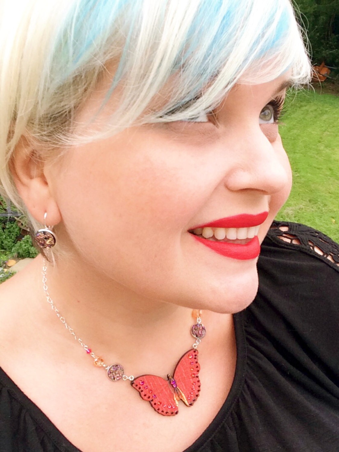 Take Flight Collection Big Red Butterfly Necklace With - Etsy