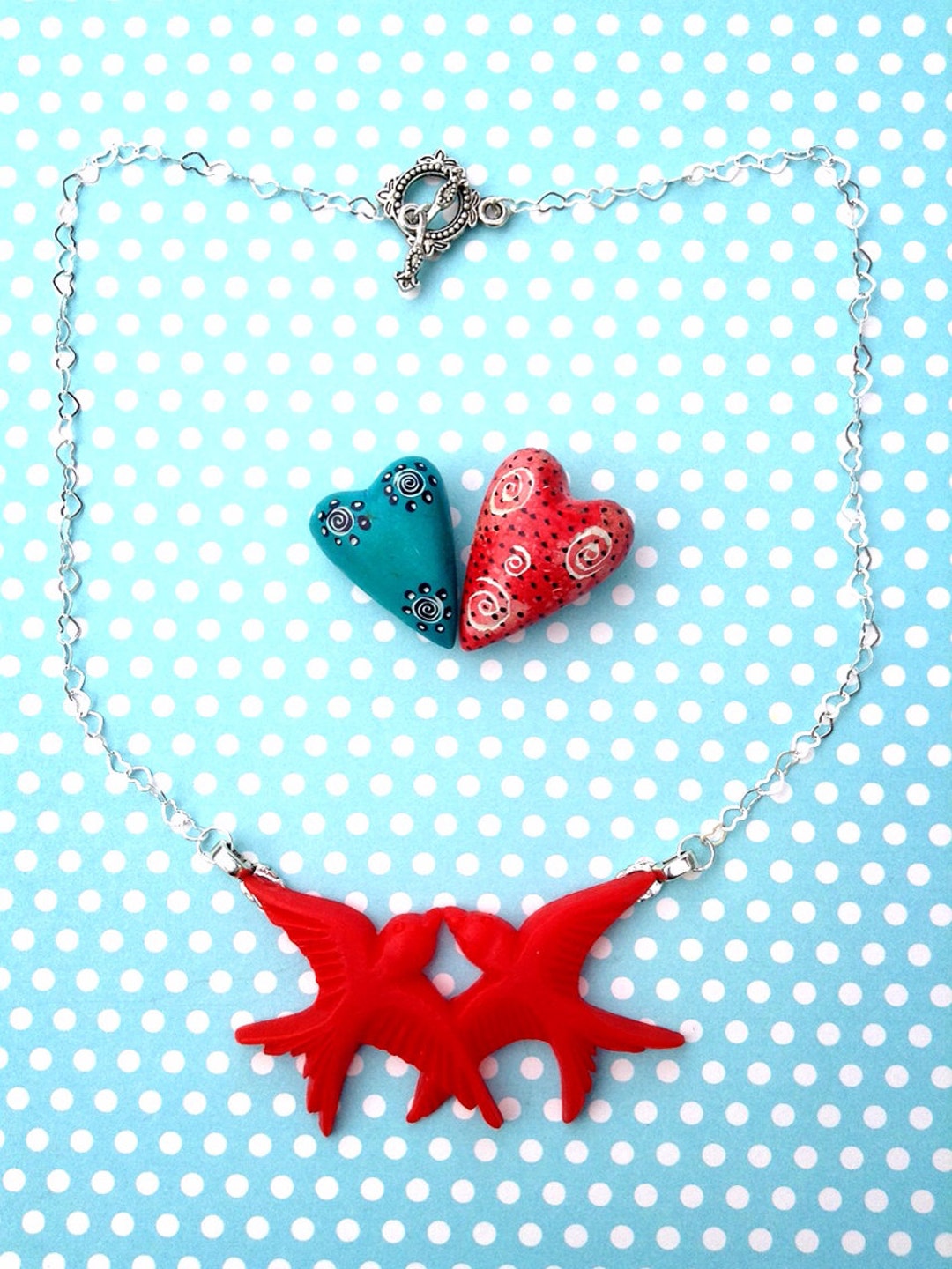 True Love Love Birds Resin and Silver Plated Heart Chain Necklace - Etsy