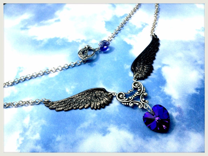 Ethereal Silver Plated BLACK Angel With Royal Purple Swarovski - Etsy