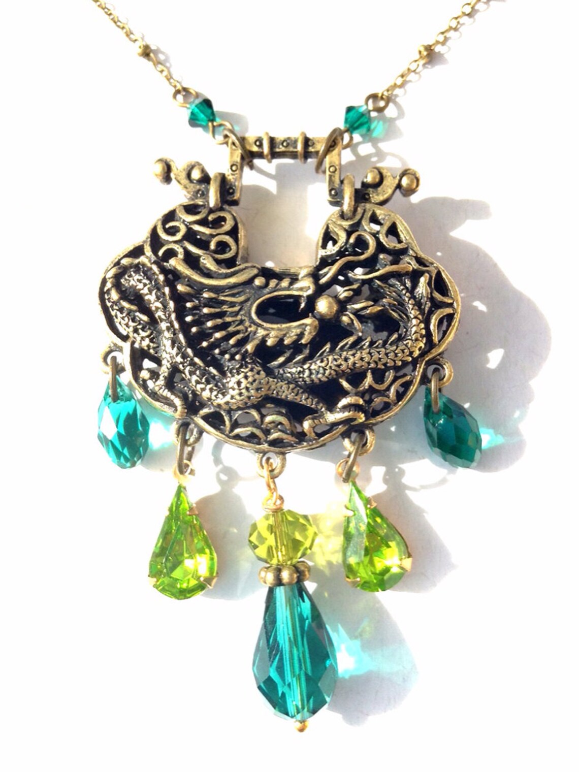 Chinese Dragon Lock With Teal Swarovski Teardrops and Lime Vintage ...