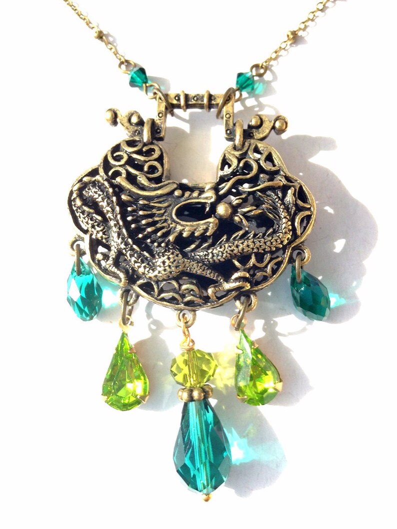 Chinese Dragon Lock With Teal Swarovski Teardrops and Lime - Etsy