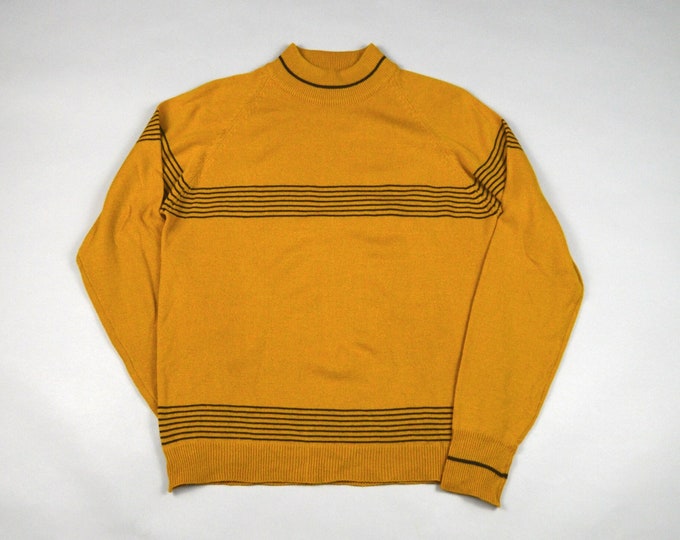 Vintage 1960s Mustard Yellow Stripe Mock Neck Knit Shirt Size Medium - Etsy
