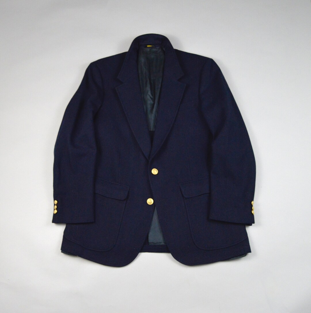 Vintage 1980s Navy Blue Wool Patch Pocket Blazer Size 40 - Etsy