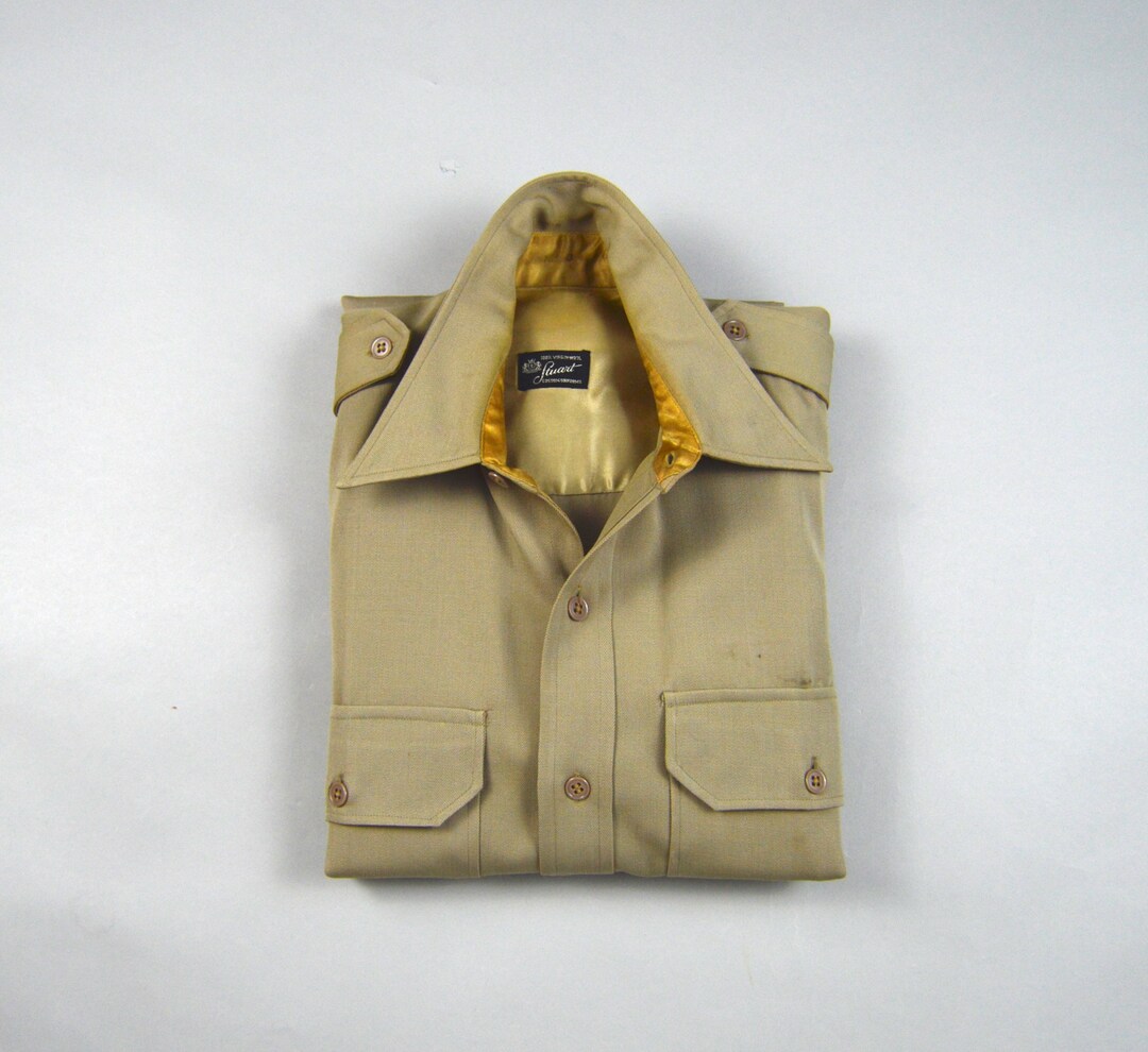 Vintage 1950s Tan Wool Uniform Shirt by Stuart Size 15.5x33 / Medium - Etsy