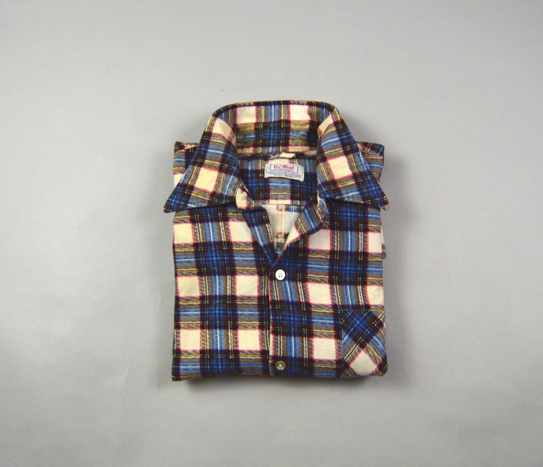 Vintage 1970s Size Large Plaid Printed Cotton Flannel by Val Mark - Etsy