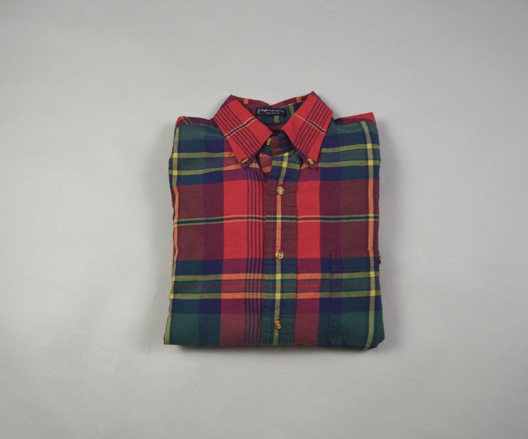 Vintage 1980s Medium Red Large Scale Plaid Cotton Button Down by Mark ...