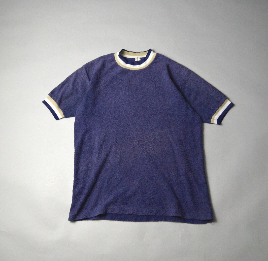Vintage 1970s Small Navy Terry Cloth Ringer T Shirt by JC Penney - Etsy