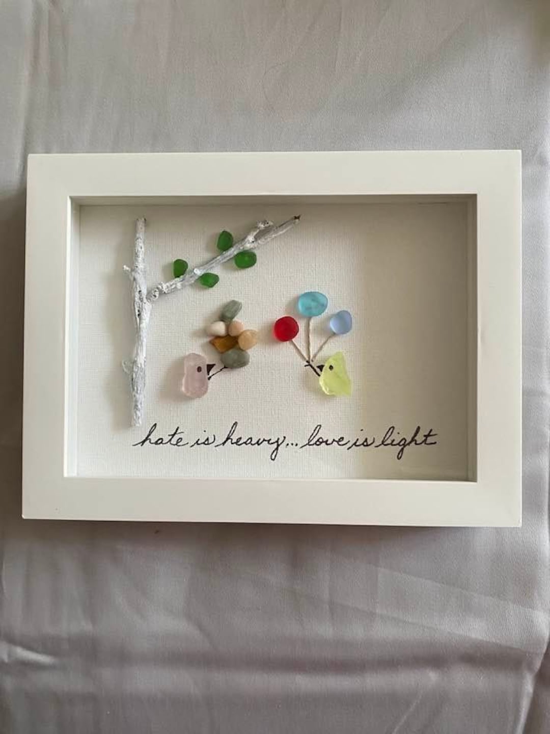 Sea Glass Framed Art Sea Glass Shadow Boxsea Glass Artsea Etsy