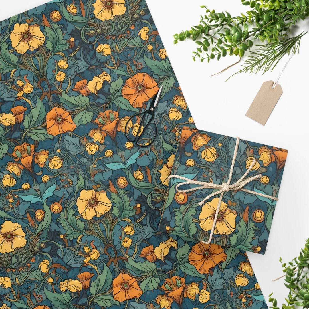 Poppy Wrapping Paper Flower Design Gift Wrap Floral Pattern of Poppies ...