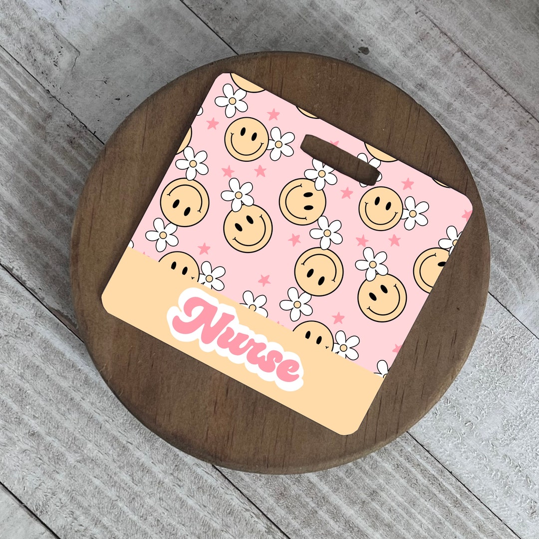 Retro Smiley Badge Buddy, Floral Badge Holder, Summer Badge Clip, Badge ...