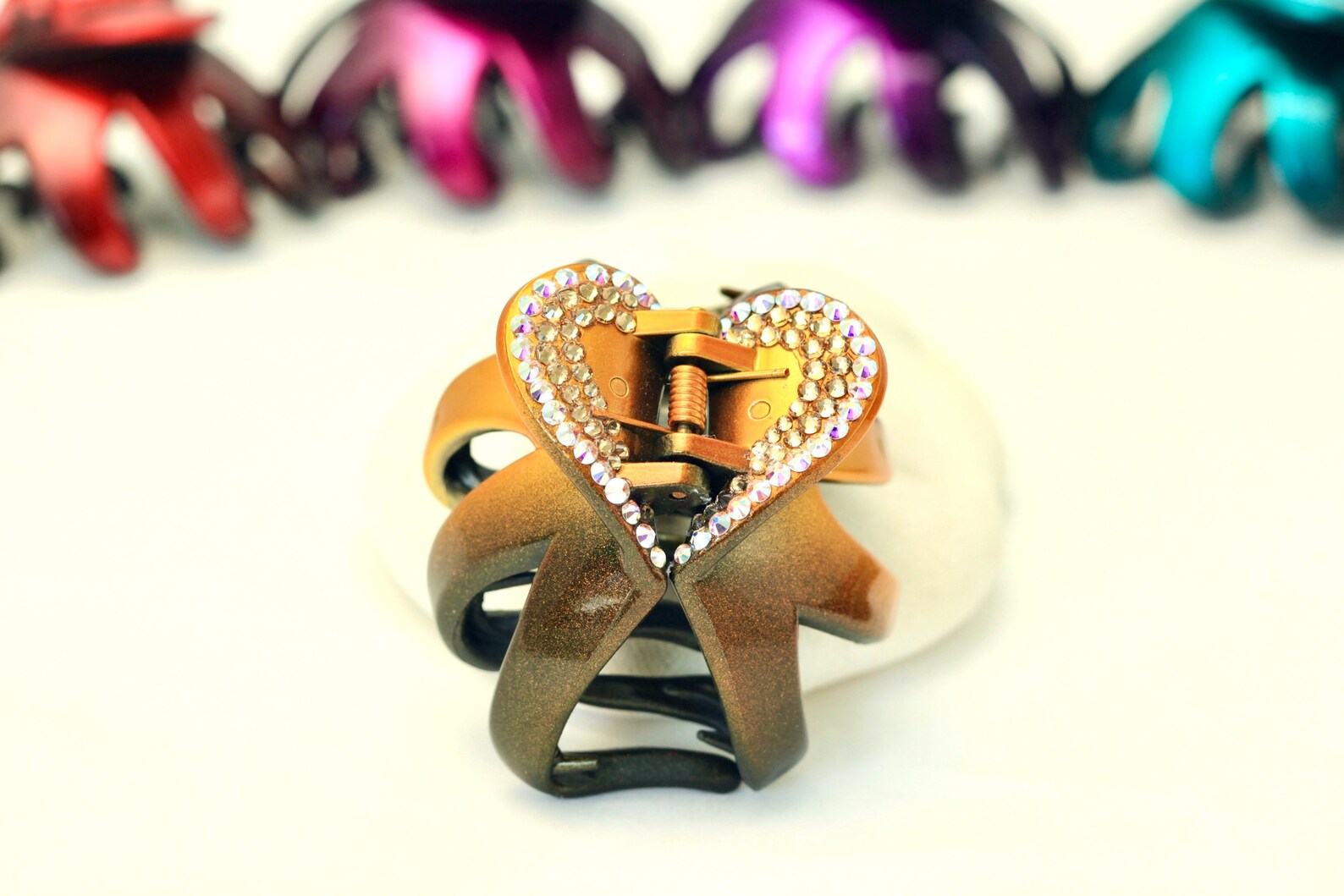 Crystal Heart Hair Claw Clip Medium Olive Green Hair Jaw Clip - Etsy