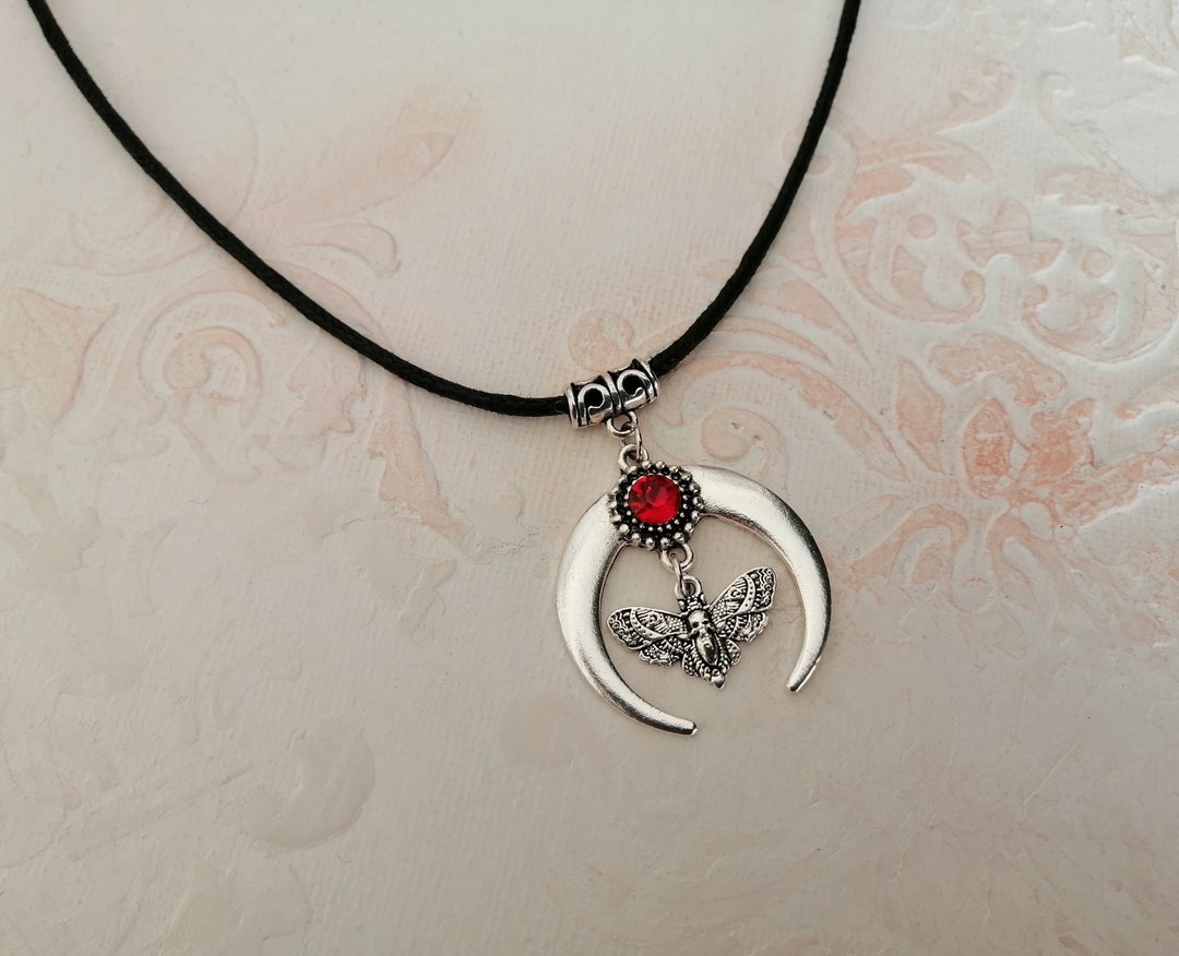 Crescent Moon Necklace Gothic Crescent Moon Necklace and Moth - Etsy