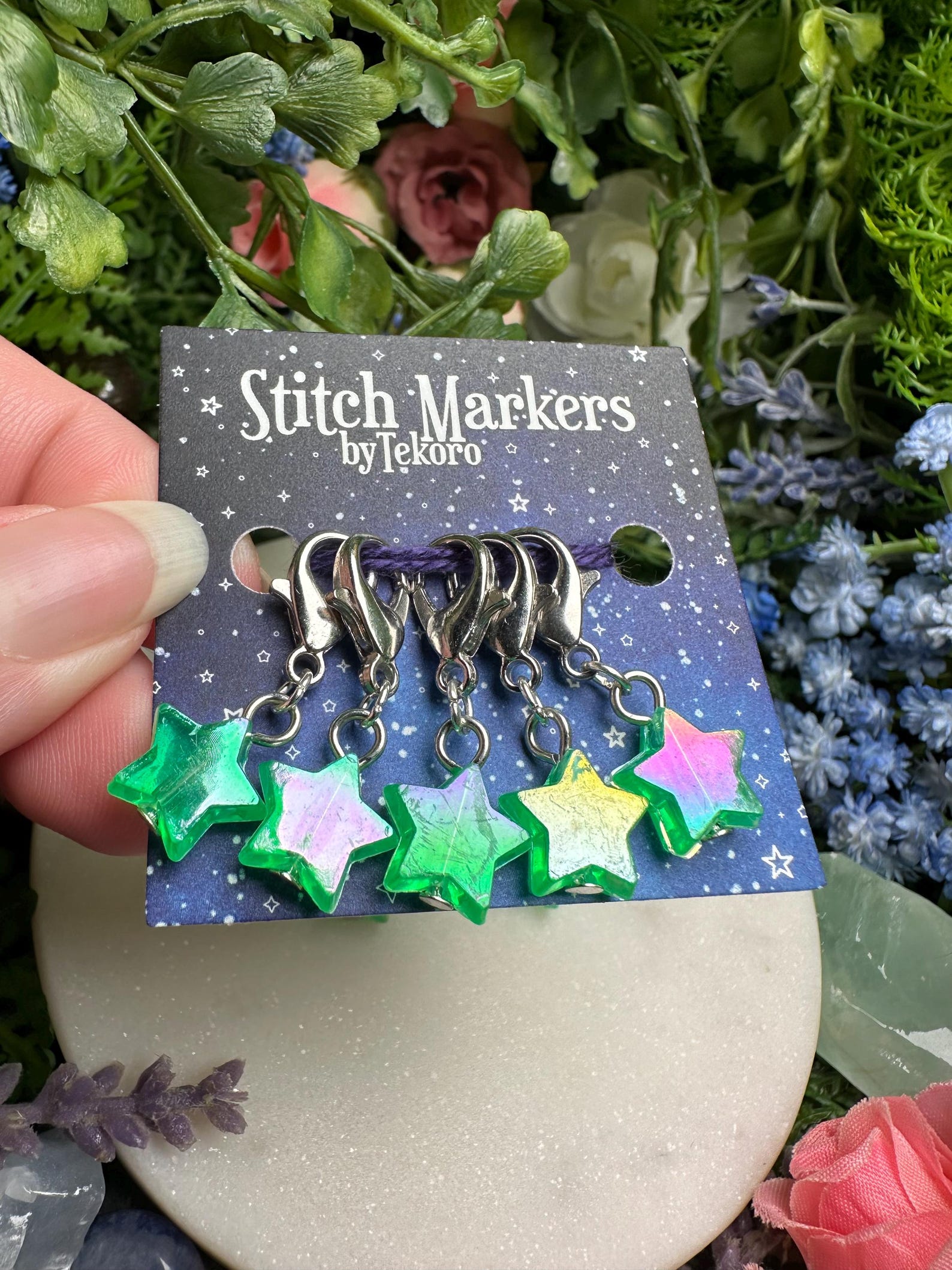 Iridescent Green Stars Stitch Marker/progress Keeper Set - 5 Pcs - Etsy