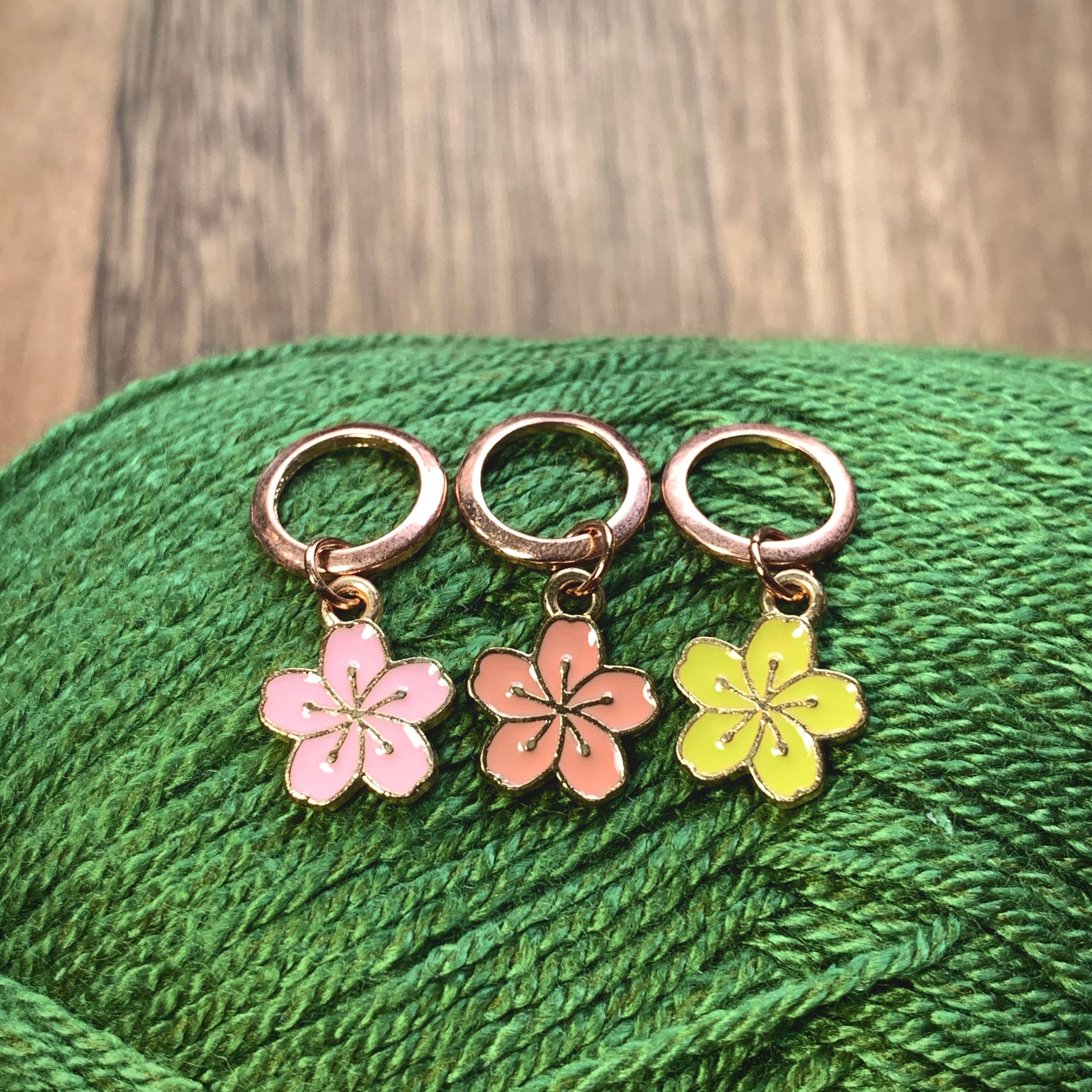 Sewing & Fiber Pink Sakura Cherry Blossom Flower Stitch Marker Progress ...