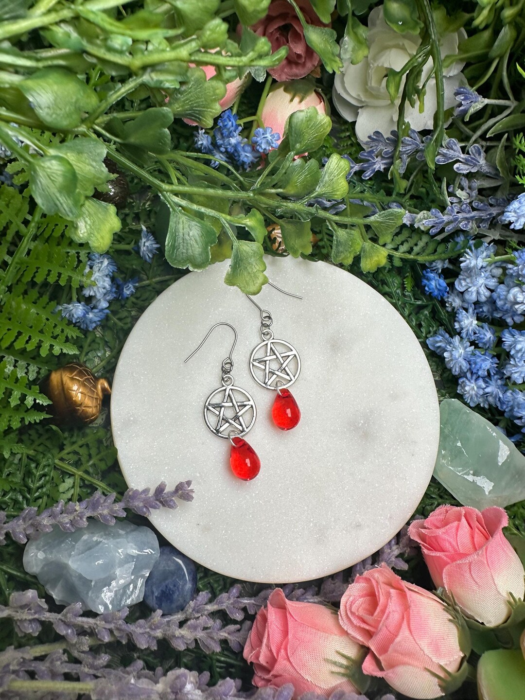 Pentacle Blood Drop Witch Vampire Halloween Earrings - Etsy