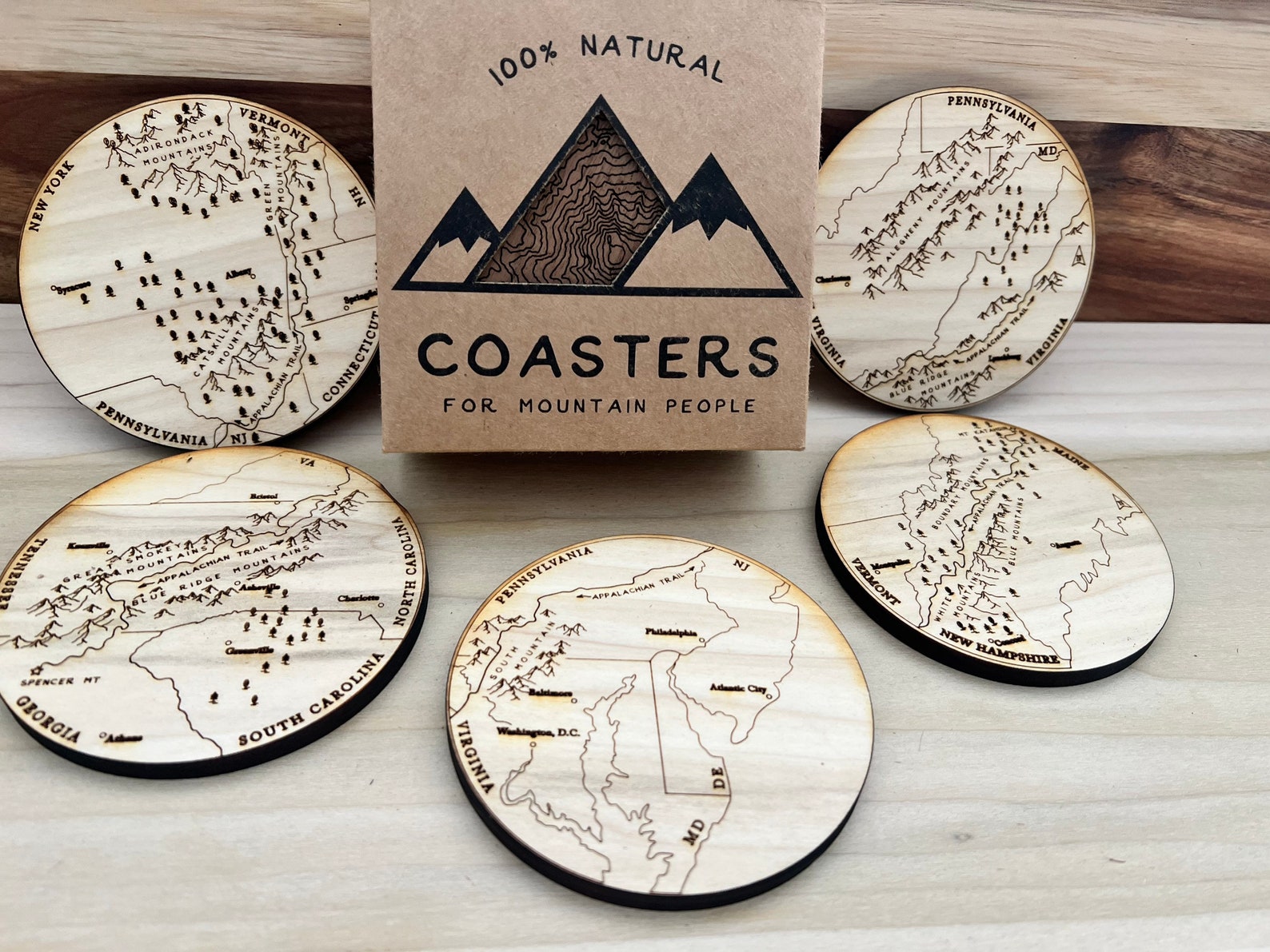 Appalachian Trail | Set of 5 | Topography Coasters Handmade in the USA ...