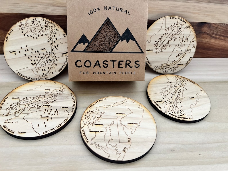Appalachian Trail | Set of 5 | Topography Coasters Handmade in the USA ...