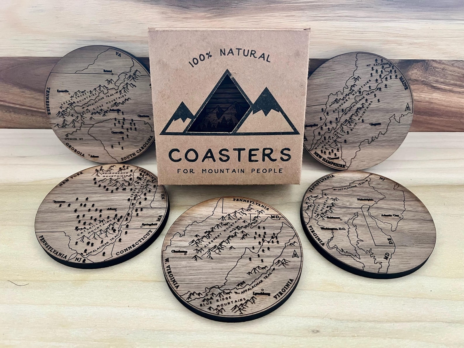 Appalachian Trail Set of 5 Topography Coasters Handmade in - Etsy
