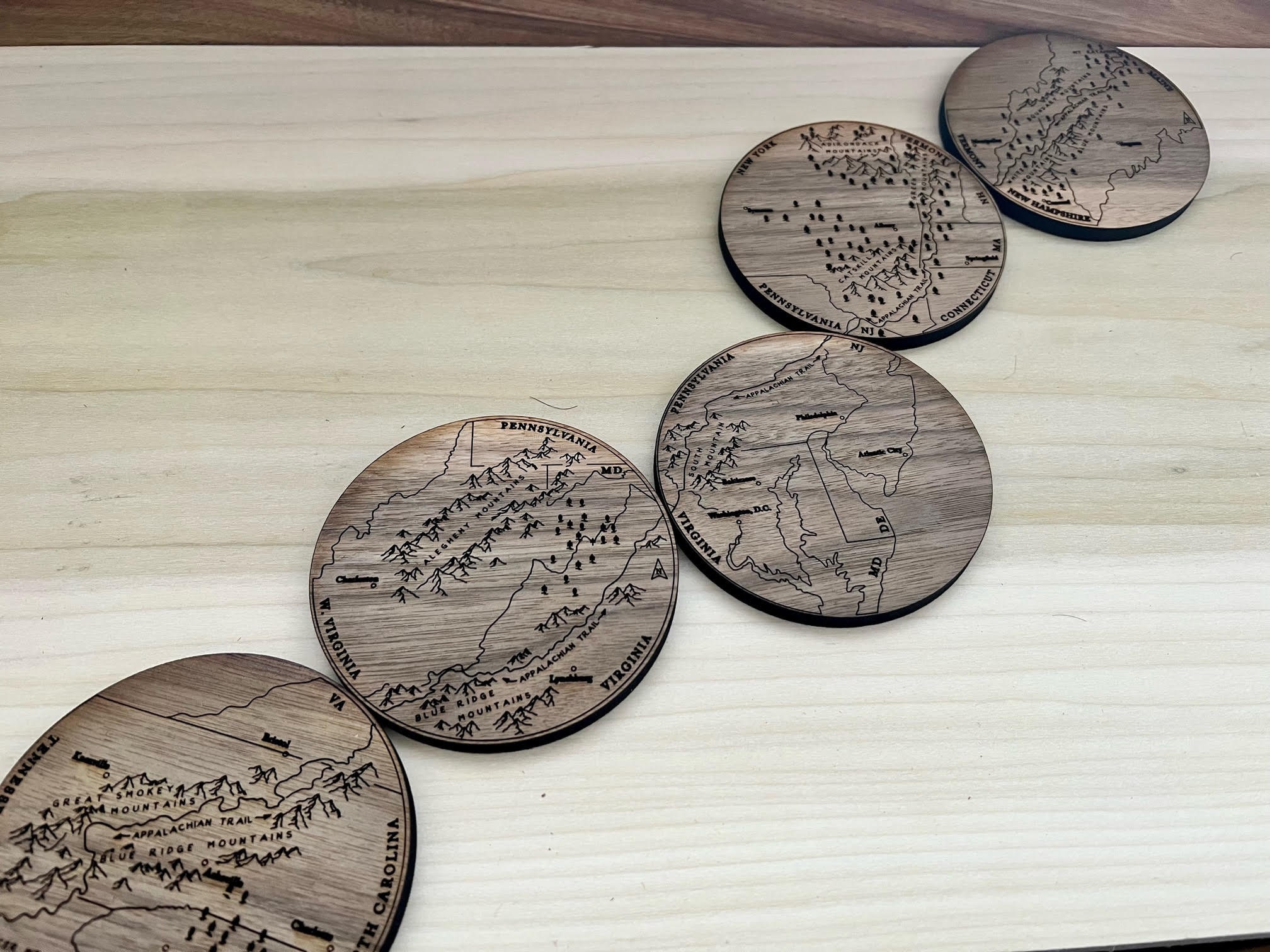Appalachian Trail | Set of 5 | Topography Coasters Handmade in the USA ...