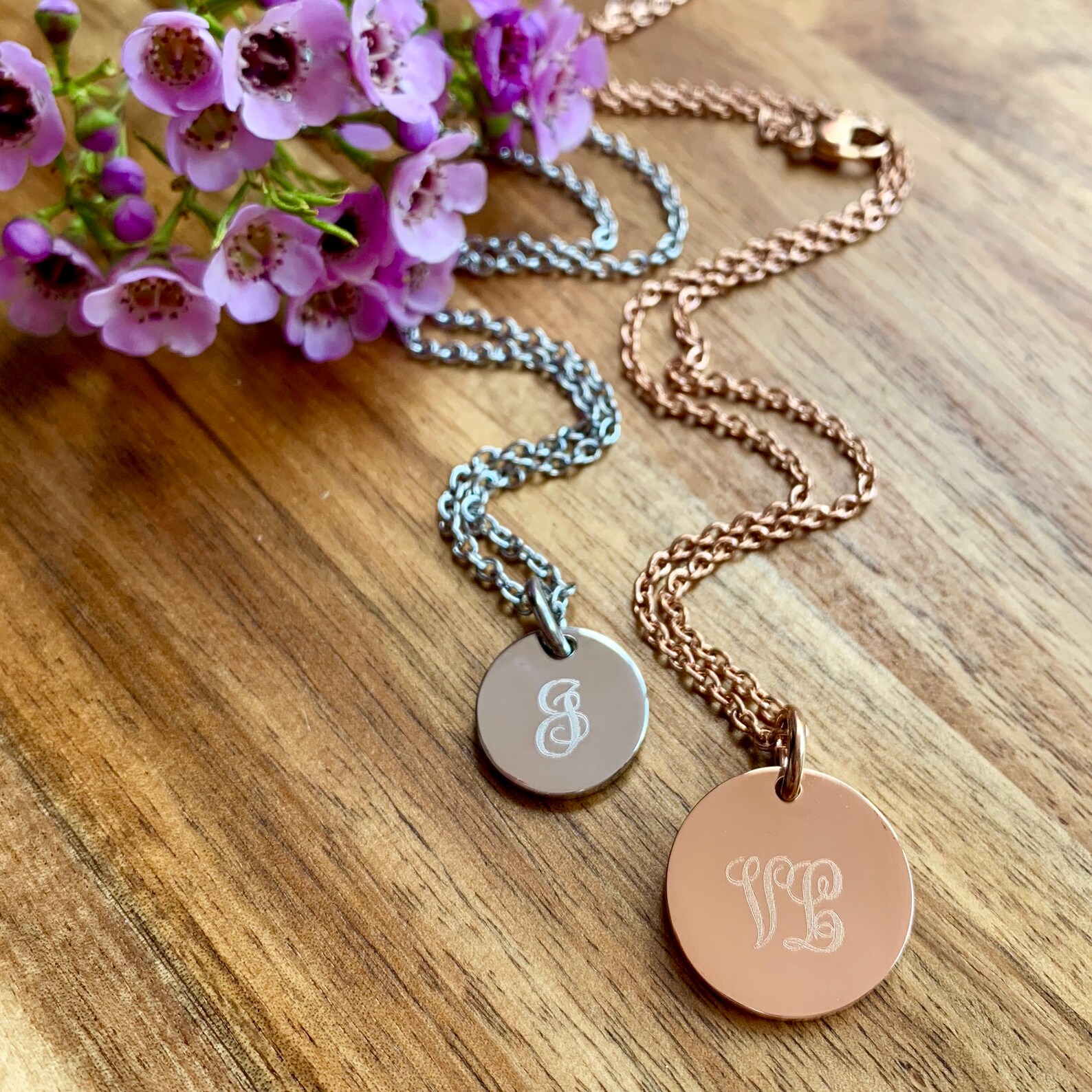 Rose Gold Engraved Letter Monogram Pendant Perfect - Etsy