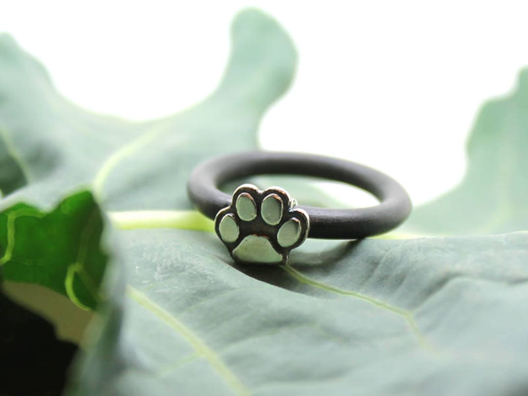 Silver and Black Rubber Paw Ring, Silver Paw Ring, Animal Jewelry, Gift ...