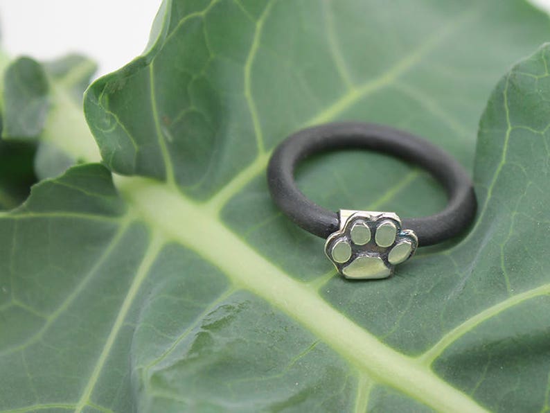 Silver and Black Rubber Paw Ring Silver Paw Ring Animal - Etsy