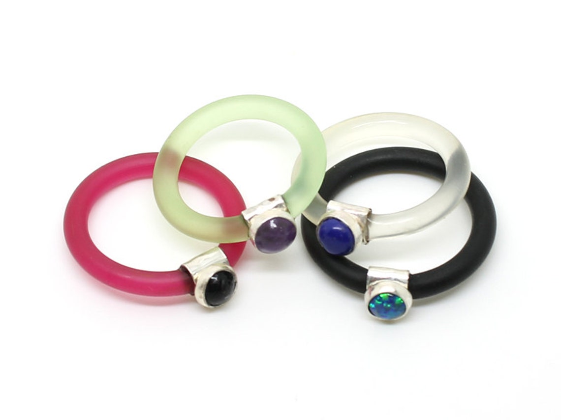 Colorful Stack Ring Silver and Colorful Rubber Ring With a - Etsy