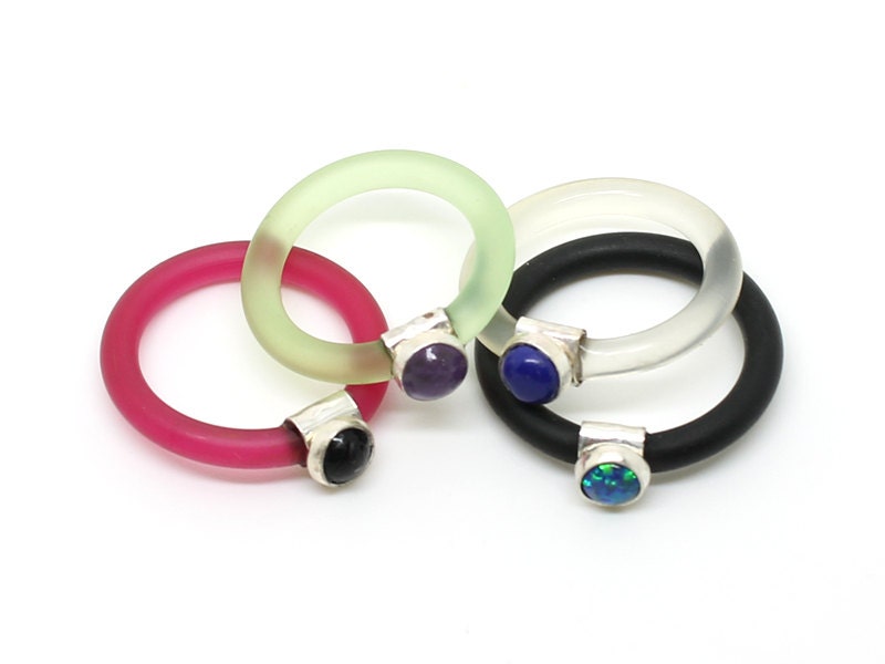 Colorful Stack Ring Silver and Colorful Rubber Ring With a - Etsy