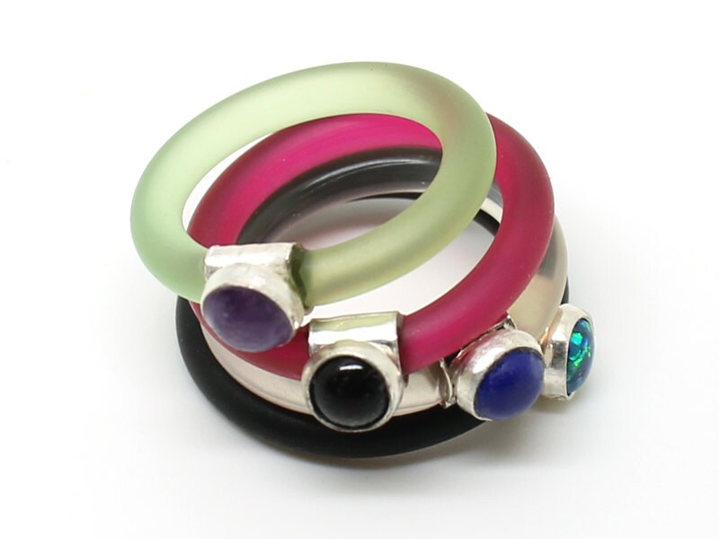 Colorful Stack Ring Silver and Colorful Rubber Ring With a - Etsy