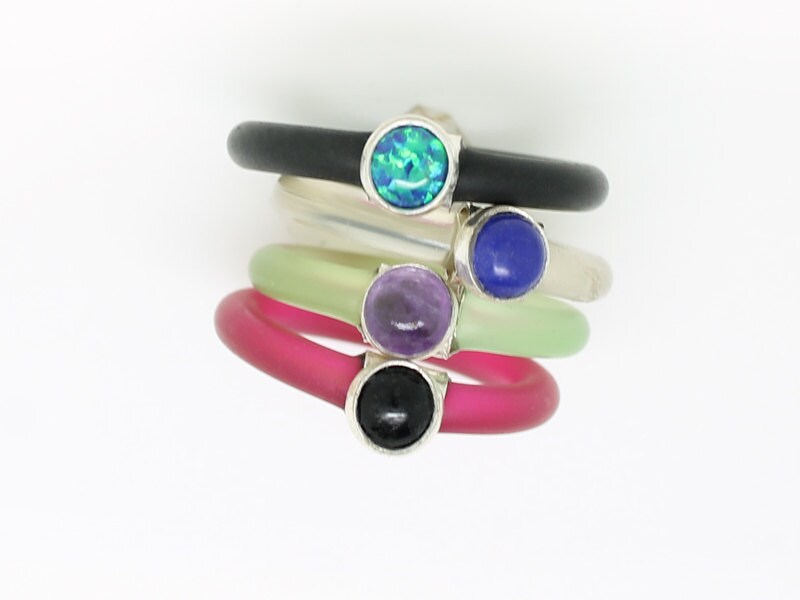 Colorful Stack Ring Silver and Colorful Rubber Ring With a - Etsy