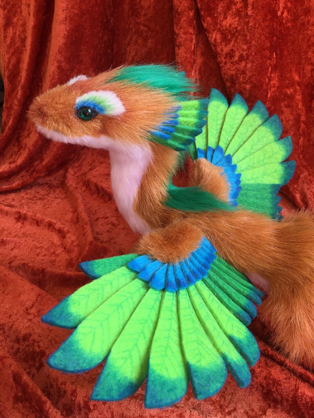 Charysh Dragon Art Doll Brown Green White Blue Wings Ooak Handmade ...