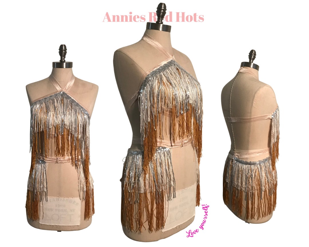 Vesta Shimmy Set / 2-piece Lingerie Set Burlesque Costume Outfit Fringe ...