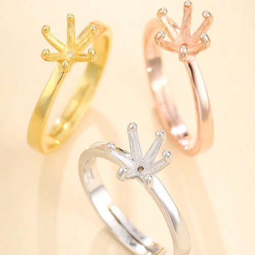 Adjustable 925 Sterling Silver Ring Setting for Half Drilled - Etsy