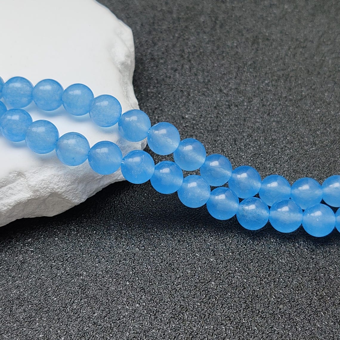 Grade A Natural Light Blue Jade Beads 6mm 8mm 10mm 12mm Smooth Polished ...
