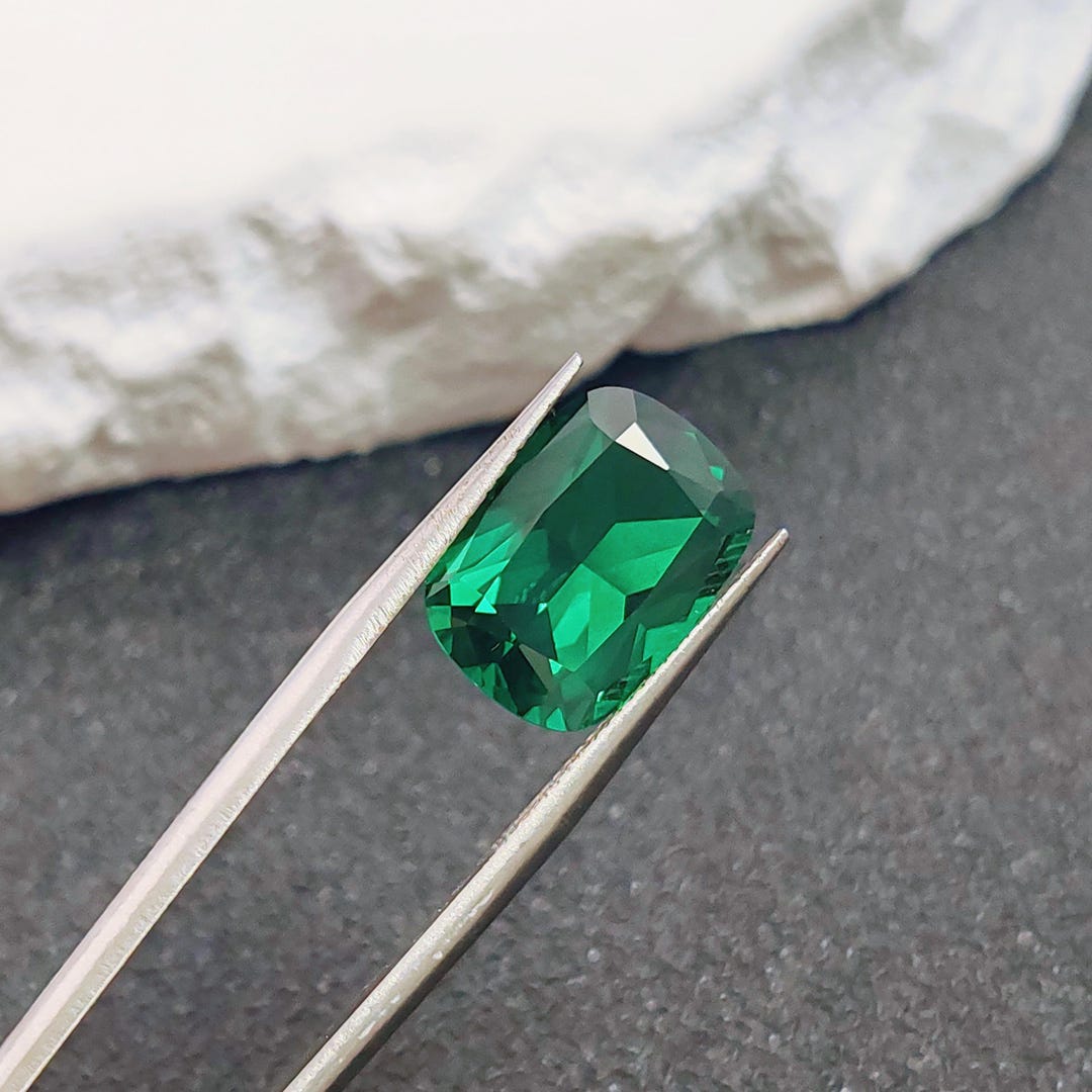 Emerald Rectangle Faceted Gemstone Cushion Cut Rich Green Emerald Gem ...