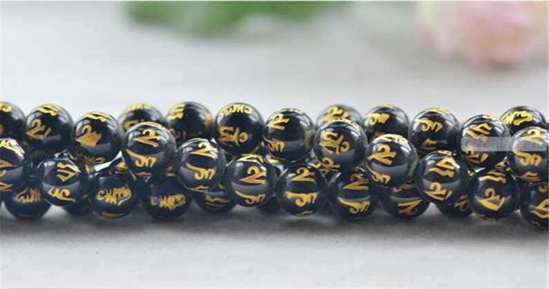 Grade AA Natural Black Agate Beads Gold Mantra Carved 8mm-14mm - Etsy