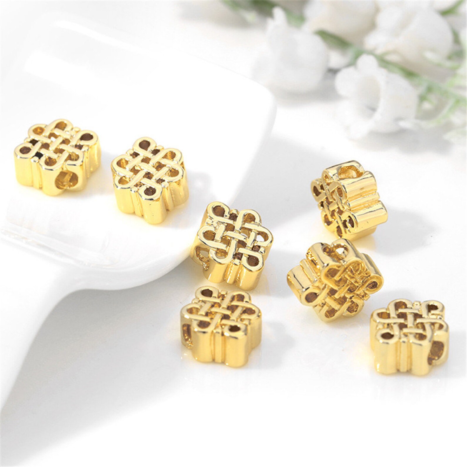 10 Pcs Gold Plated Brass Beads Chinese Knot Spacer Beads - Etsy