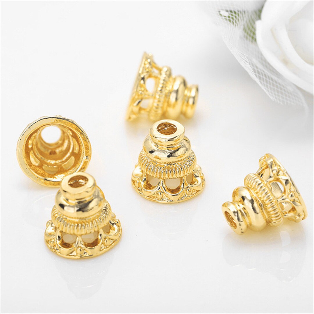 10 Pcs Gold Plated Brass Bead Cones Openwork Bell Shape Bead Caps 3 ...