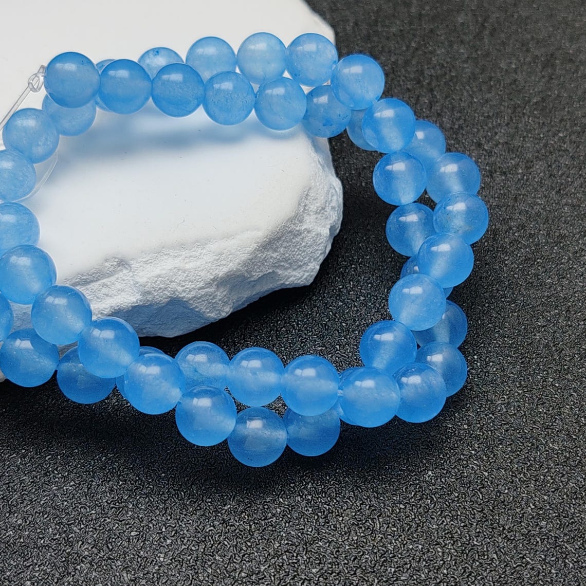 Grade A Natural Light Blue Jade Beads 6mm 8mm 10mm 12mm Smooth Polished ...