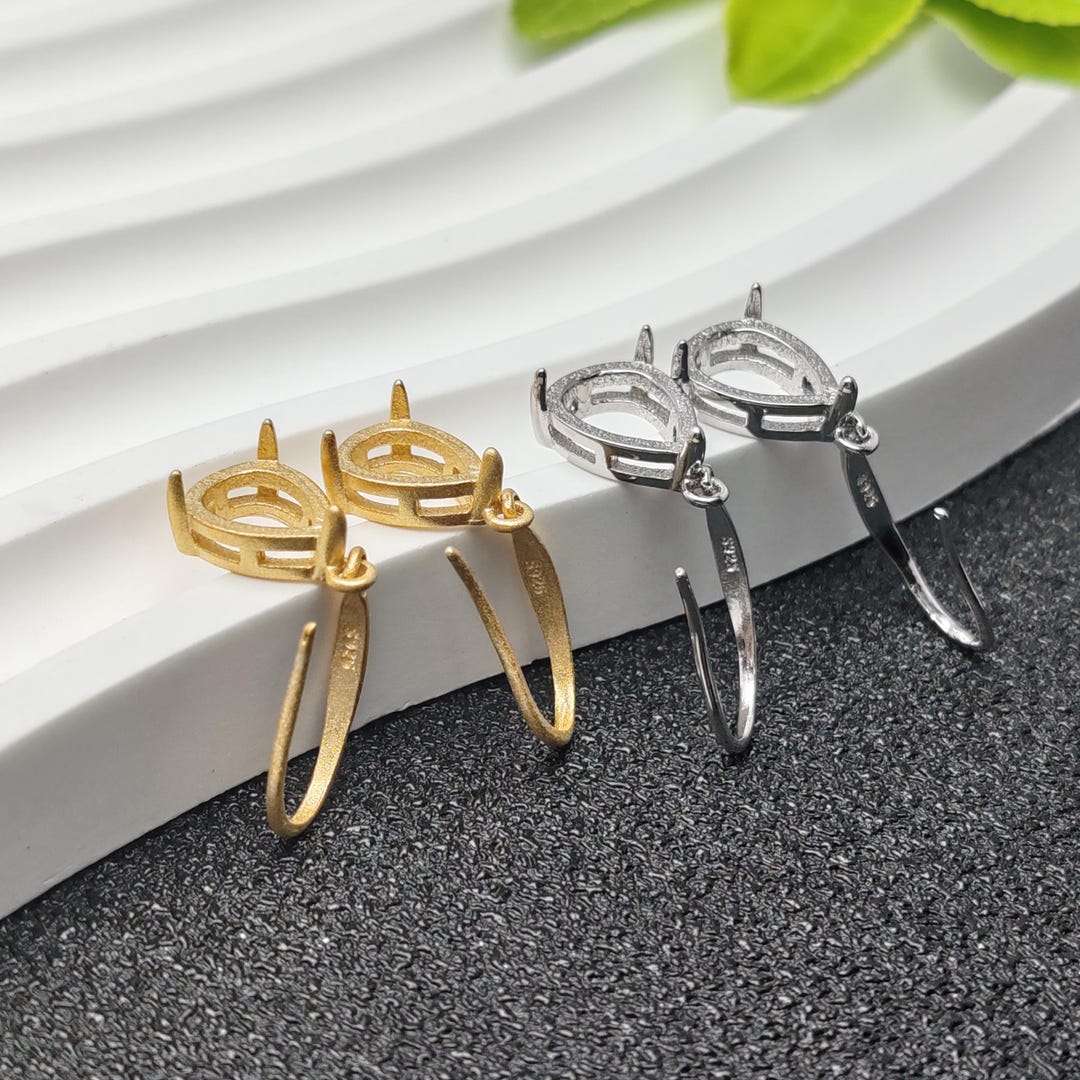 Earring Settings for 6x8mm/7x9mm/8x10mm Teardrop Cabochons Gold Plated 925 Silver Earring Blank ...