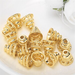 10 Pcs Gold Plated Brass Bead Cones Openwork Bell Shape Bead Caps 3 ...