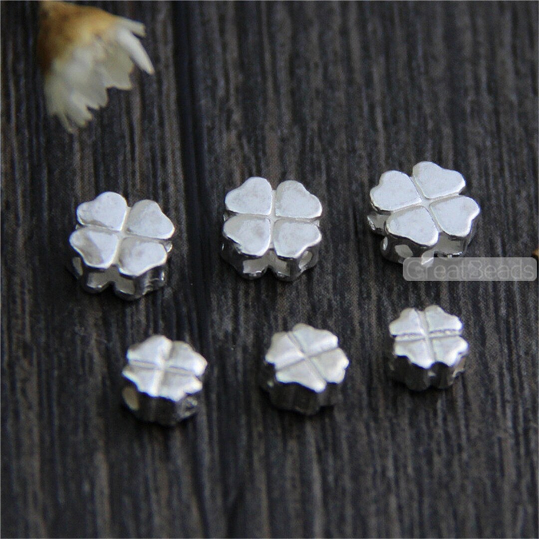 10pcs Sterling Silver Four-leaf Clover Beads Solid 925 Silver Spacer ...
