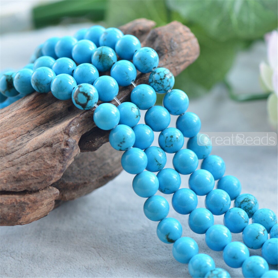 Natural Blue Turquoise Beads 6mm 8mm 10mm Smooth Polished Round 15 Inch ...