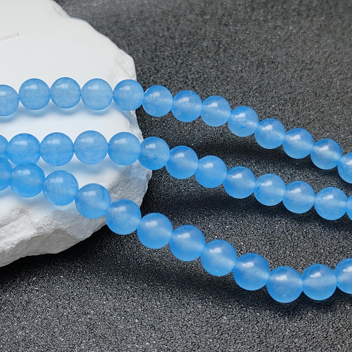 Grade A Natural Light Blue Jade Beads 6mm 8mm 10mm 12mm Smooth Polished ...
