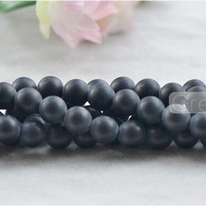 Grade A Natural Frosted Black Agate Beads 6mm-12mm Round 15 Inch Strand ...