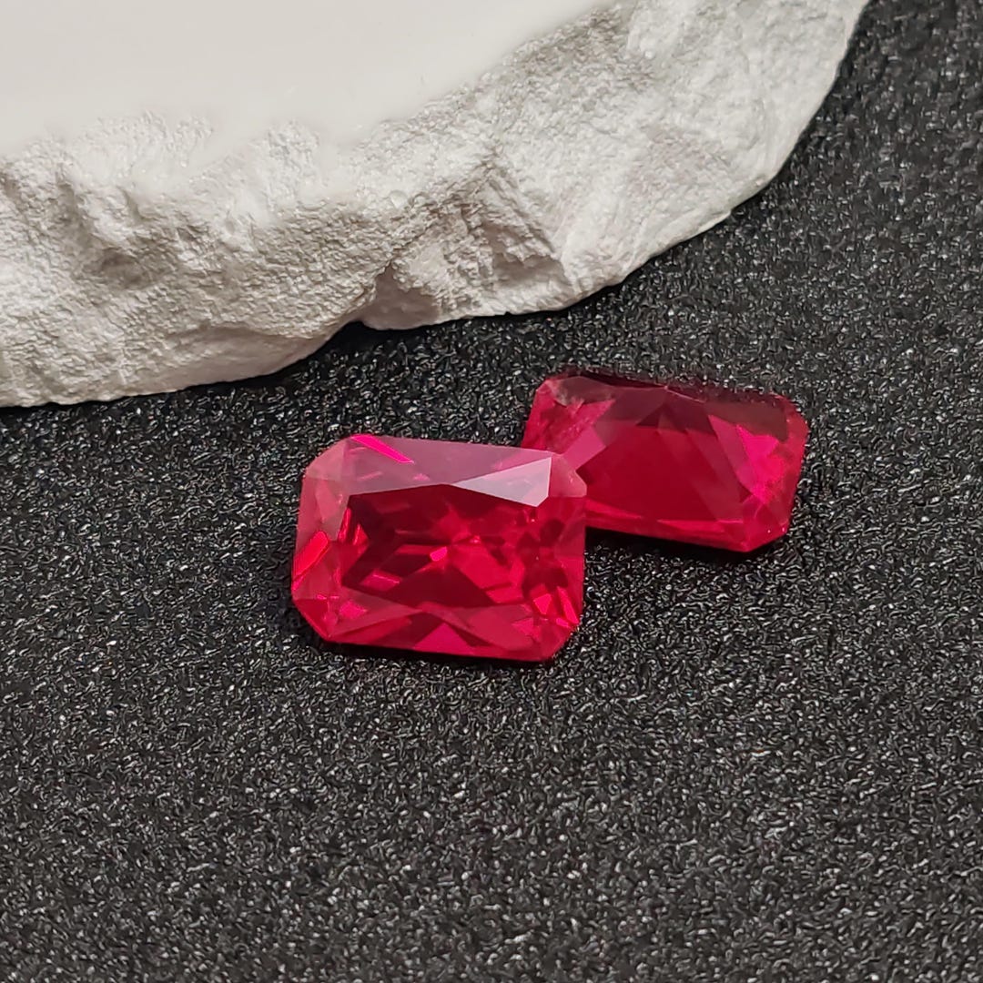 Ruby Rectangle Faceted Gemstone Radiant Cut Vivid Red Ruby Gem 6 Sizes ...