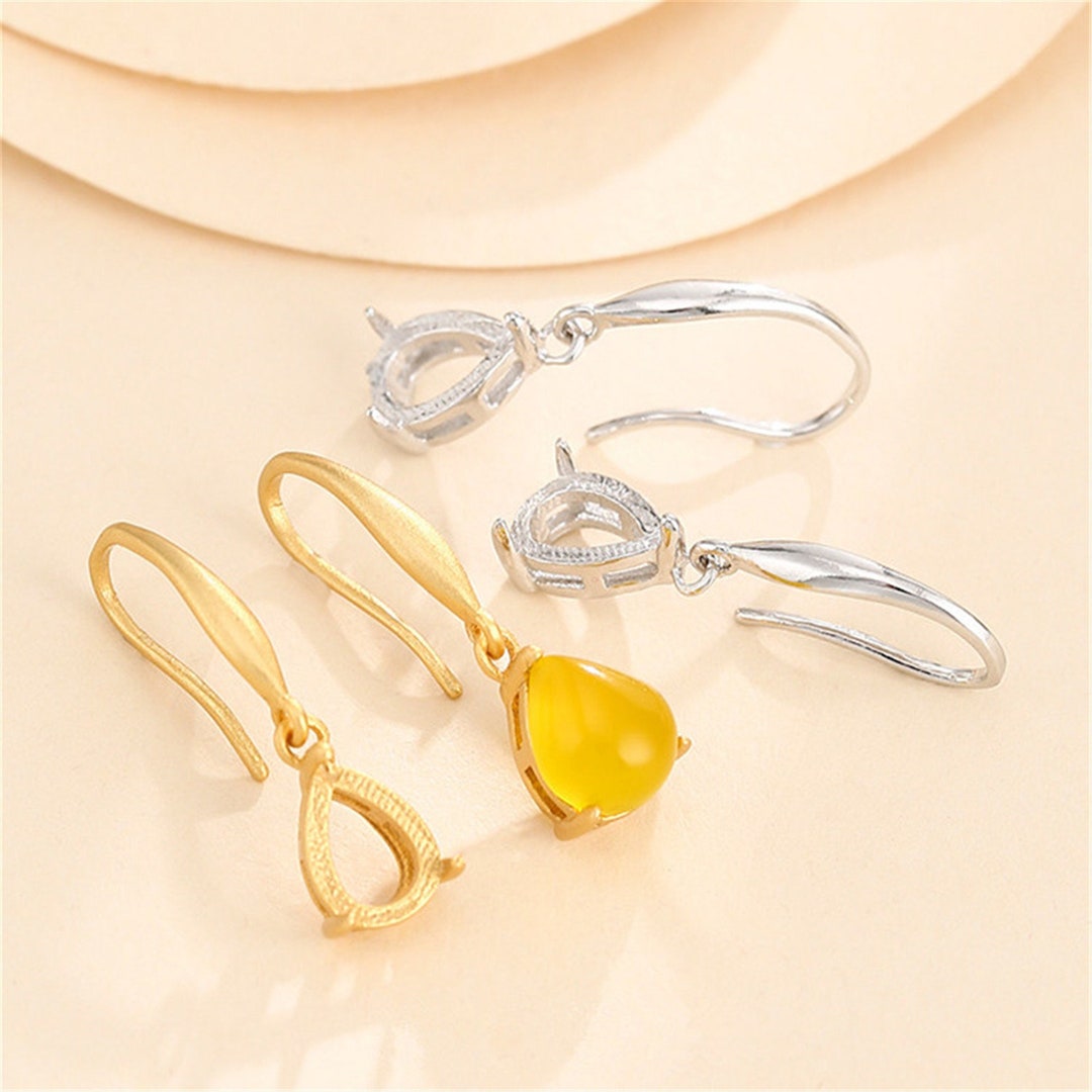 Earring Settings for 6x8mm/7x9mm/8x10mm Teardrop Cabochons Gold Plated 925 Silver Earring Blank ...