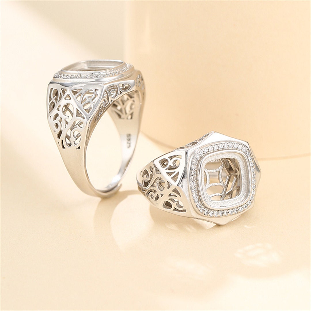 Ring Setting for 10x10mm Square Cabochons Ring Base White Gold Plated ...