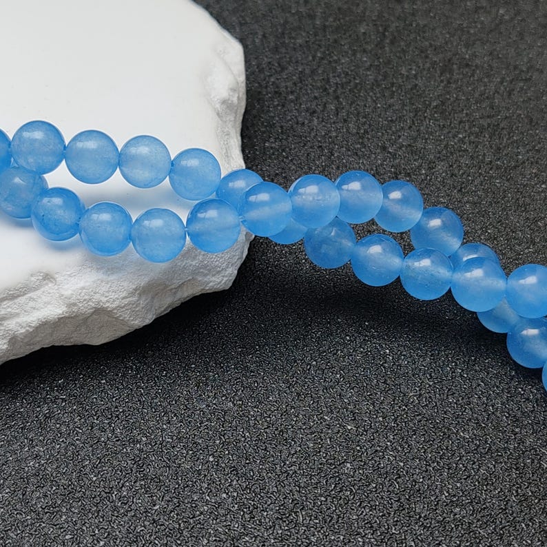 Grade A Natural Light Blue Jade Beads 6mm 8mm 10mm 12mm Smooth Polished ...